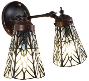 Nástěnná Tiffany lampa 2 stínidla modré kamínky Blue Gems – 30x23x23 cm