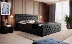 Boxspring postel ELEGANCE s úložným prostorem, LED a USB, eko kůže Velikost postele: 120 × 200 cm, Barva EKO kůže: Černá EKO kůže, Výběr matrace:…