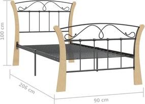 Rám postele černý kov 90 x 200 cm 324883