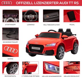 HOMCOM Dětské elektrické autíčko Dětské autíčko na dálkové ovládání, MP3, pro 3-6 let, PP, červené, 102x60x44 cm| Aosom