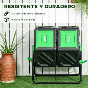 Outsunny 130L Dvoukomorový Rotující Komposter Zahradní Kompostér s Ventilačními Otvory a Ocelovými Nohy 67x60x77 cm Černý