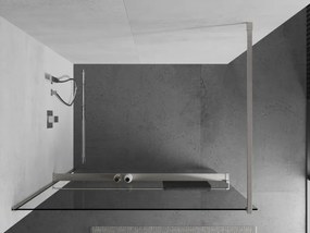 Mexen Kioto+, sprchová zástěna Walk-In s poličkou a věšákem 100 x 200 cm, 8mm čiré sklo, broušená ocel profil, 800-100-121-97-00