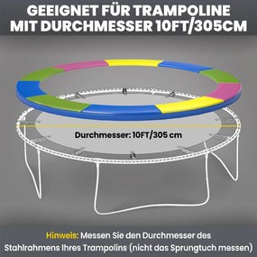 Kryt hrany trampolíny SPORTNOW Ø305 cm, barevný, odolný proti povětrnostním vlivům a UV záření, ideální pro zahradní trampolíny | Aosom.de