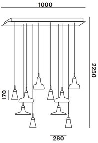 Brokis PC921 Shadows set rectangular large, závěsné svítidlo, foukané lesklé černé sklo - černý dub - černý kabel, 10x5W LED GU10 dim, 100x36cm