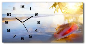 Wallmuralia Skleněné hodiny na stěnu Mušle na pláži 60x30 cm