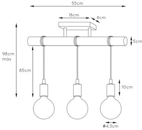 Lucide 08127/03/35 - Lustr na lanku PAULIEN 3xE27/60W/230V
