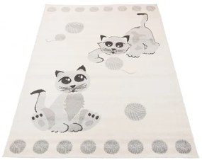Dětský kusový koberec HAPPY H318A Kočičky bílý šedý Rozměr: 80x150 cm
