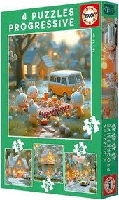 EDUCA Puzzle Králičí město 4v1 / (12  16  20  25 dílků)