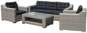 Sunfun Pauline Set lounge nábytku, 4 díly, kov, plast, polyratan, sklo, bambusově šedá, antracit
