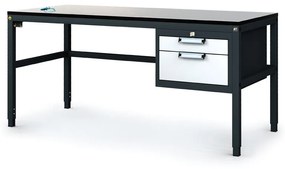 Antistatický dílenský ESD stůl, 2 zásuvkový box na nářadí, 1600x800x745-985 mm
