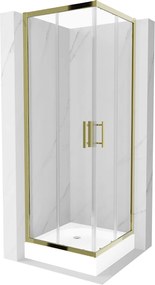 Mexen Rio, čtvercový sprchový kout s posuvnými dveřmi 70 (dveře) x 70 (dveře) x 190 cm, 5mm čiré sklo, zlatý profil + Rio sprchová vanička s chromovým sifonem, 860-070-070-50-00-451