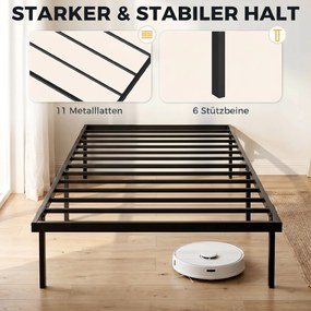 HOMCOM kovový rám postele s úložným prostorem pod postelí, výška 35,5 cm, tichý design, bez roštů, snadná montáž, 90 x 200 cm, černý