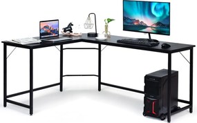 Costway Počítačový stůl ve tvaru L PC černý/přírodní – 168 × 125 × 74 cm