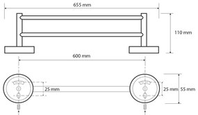 Sapho, X-ROUND E dvojitý držák na ručníky 655mm, chrom, XR423