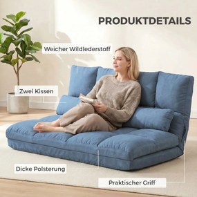 Rozkládací pohovka 2 v 1 HOMCOM, 102L x 73W x 60H cm, s třísměrně nastavitelným opěradlem, sedák, samet, ocel, modrá| Aos