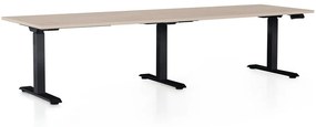Výškově nastavitelný stůl OfficeTech Long, 260 x 80 cm, černá podnož, dub