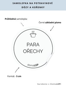 PARA OŘECHY – průhledná samolepka na dózu, základní písmo, 5 cm | DomaLEP