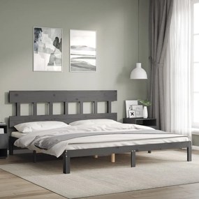 Rám postele s čelem šedý 200 x 200 cm masivní dřevo,  3193618