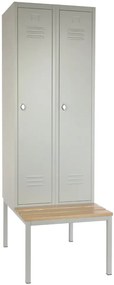 Rauman Kovová šatní skříň s lavičkou, 60 x 85 x 185 cm, otočný zámek - světle šedá