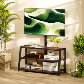 HOMCOM TV nábytek s držákem pro televizory od 81,3–177,8 cm, otevřené police, nastavitelný úhel 35°, 108x41x135 cm, hnědý