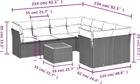 9dílná zahradní sedací souprava s poduškami šedá polyratan 3223533