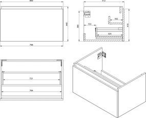 Sapho Sapho, LOREA skříňka 180x46x51, 5cm (80+20+80cm), dub alabama/bílá matná, LE080-2231-05