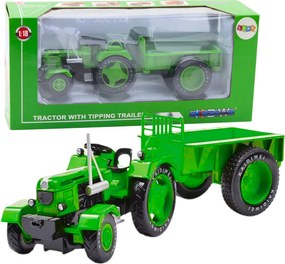 LEAN Toys Kovový zemědělský traktor s přívěsem, zelený 1:18