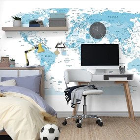 Samolepící tapeta detailní mapa světa v modré barvě - 150x100 cm