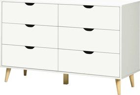 HOMCOM zásuvkový komoda s 6 zásuvkami pro kuchyň, ložnici, obývací pokoj, studium - moderní styl, systém proti převrhnutí 120x40x76 cm bílá