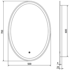 Mexen Elz, LED koupelnové zrcadlo s podsvícením 50 x 70 cm, 6000K, ochrana proti zamlžování, 9802-050-070-611-00