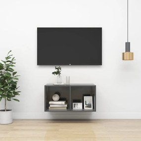 Nástěnná TV skříňka šedá lesklá 37x37x72 cm kompozitní dřevo