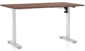 Výškově nastavitelný stůl OfficeTech A, 140 x 80 cm, bílá podnož, ořech
