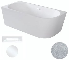Besco Akrylátová volně stojící rohová vana Zoya Glam S 150x75 (170x80) bílá/stříbrná Rozměry (cm): 150x75, Typ a barva výpustě: Click-Clack s přepadem, černá, Orientace: Levá