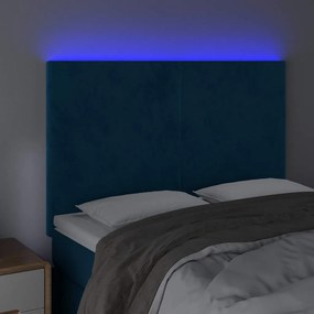 Čelo postele s LED tmavě modré 144x5x118/128 cm samet 3122196