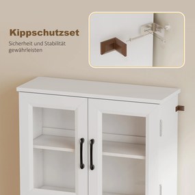 HOMCOM Kuchyňská skříňka, nastavitelná police, pracovní deska, akrylové dveře, otvor pro kabel, do obývacího pokoje, kuchyně, jídelny, MDF, bílá