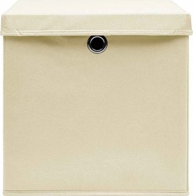 Úložné boxy s víky 10 ks krémové 32 x 32 x 32 cm textil 288360