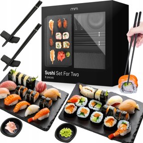 Sada na sushi pro 2 osoby Talíře na servírování sushi Břidlice Tyčinky Black