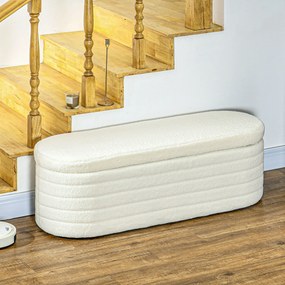 HOMCOM Ložnicová lavice s úložným prostorem a dřevěnými nohami, vysoká stabilita, plyšové rouno, nosnost 120 kg, 116x41x40,5 cm, krémově bílá