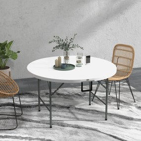 Skládací kulatý boční stůl Outsunny s ocelovou konstrukcí a HDPE deskou, nosnost 80 kg, pro vnitřní i venkovní použití Ø122x73 cm Bílá