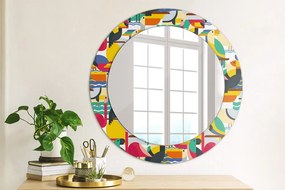 Kulaté dekorativní zrcadlo na zeď Geometrické tropické ptáky fi 60 cm