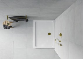 Mexen SLIM - Obdélníková sprchová vanička 130x90x5cm + zlatý sifon, bílá, 40109013G