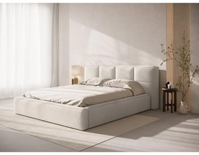 Krémová čalouněná dvoulůžková postel s úložným prostorem s roštem 180x200 cm Simon – Micadoni