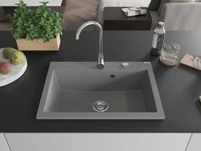 Mexen Elix granitový dřez 1-komorový 700 x 500 mm, šedý, chromový sifon - 6526701005-71