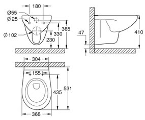 GROHE 39427000 - Závěsné WC BAU CERAMIC 368 x 531 mm keramika/bílá