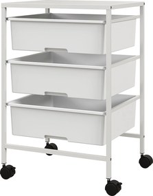 HOMCOM Kolečkový Úložný Vozík 3-Tier Kuchyňský Vozík se 3 Košíky pro Skladování a Ocelovým Rámem do Jídelny a Koupelny 40,8x33,5x60,5 cm Bílý
