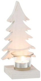 Bílý svícen s dřevěným stromkem Tree White - 10*9*20 cm