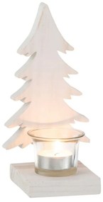 Bílý svícen s dřevěným stromkem Tree White - 10*9*20 cm