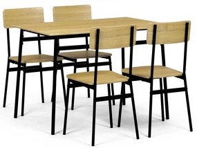 Jídelní set Industrial se 4 židlemi, 110 x 70 x 76 cm, divoký dub