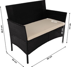 Zahradní 4-dílný ratanový set, černá/béžová, RATANA
