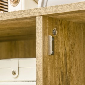 HOMCOM Buffetová skříňka s nohami z dřeva a ratanu se 2 dveřmi a 4 přihrádkami - rozměry 90L x 32,5W x 120H cm